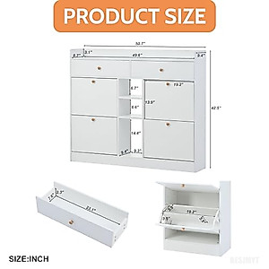 5-Tier Shoe Cabinet with Doors, Modern Shoe Storage Cabinet with Adjustable Shelves and Drawer, Freestanding Shoe Rack Organizer for Living Room Hallway Entryway, White (47.2" x 11.8" x 39.4")