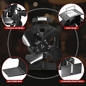 KIAADSY Wood Stove Fan, 4Blades Fireplace Fan Heat Powered for Wood/Fireplace/Log Burner, Efficiently Circulate Warm Air, Silent Design Stove Fan