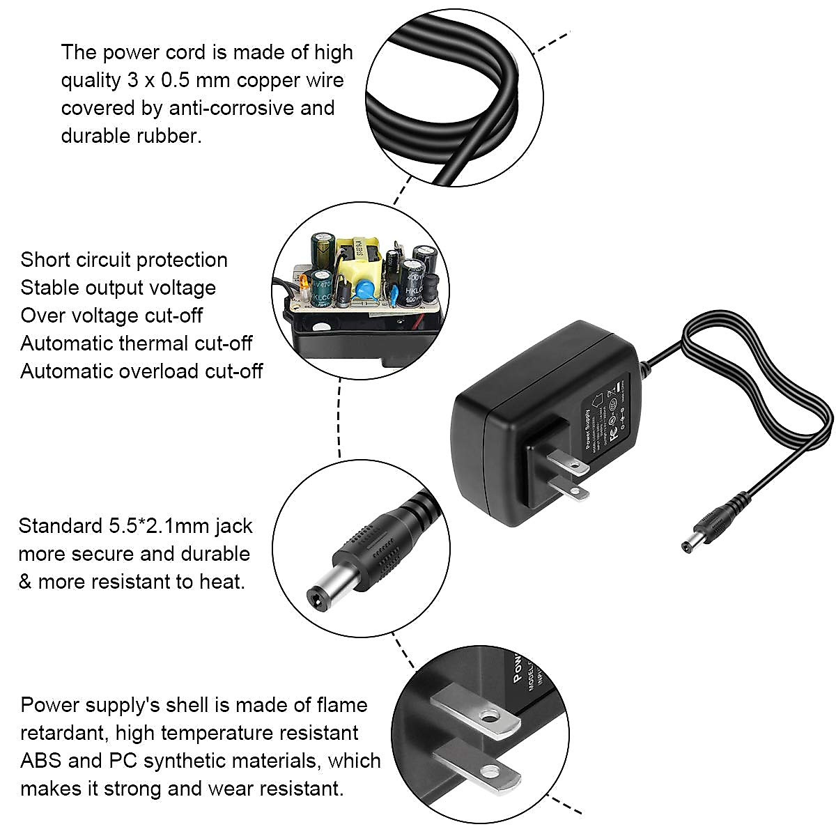 SUPERNIGHT 12V 3A Power Supply, AC 110-220V to DC 12 Volt 3 Amp 36W Adapter Transformers for LED Strip Light, CCTV Camera, Routers, Speakers, Scanner, Home Appliances etc, Jack 5.5mm X 2.1mm