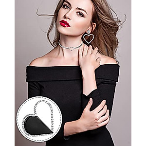 Henoyso Cute Mini Heart Shape Women Evening Clutch Bag Rhinestone Choker Necklace Heart Earrings for Valentine's Day Gift (Black)