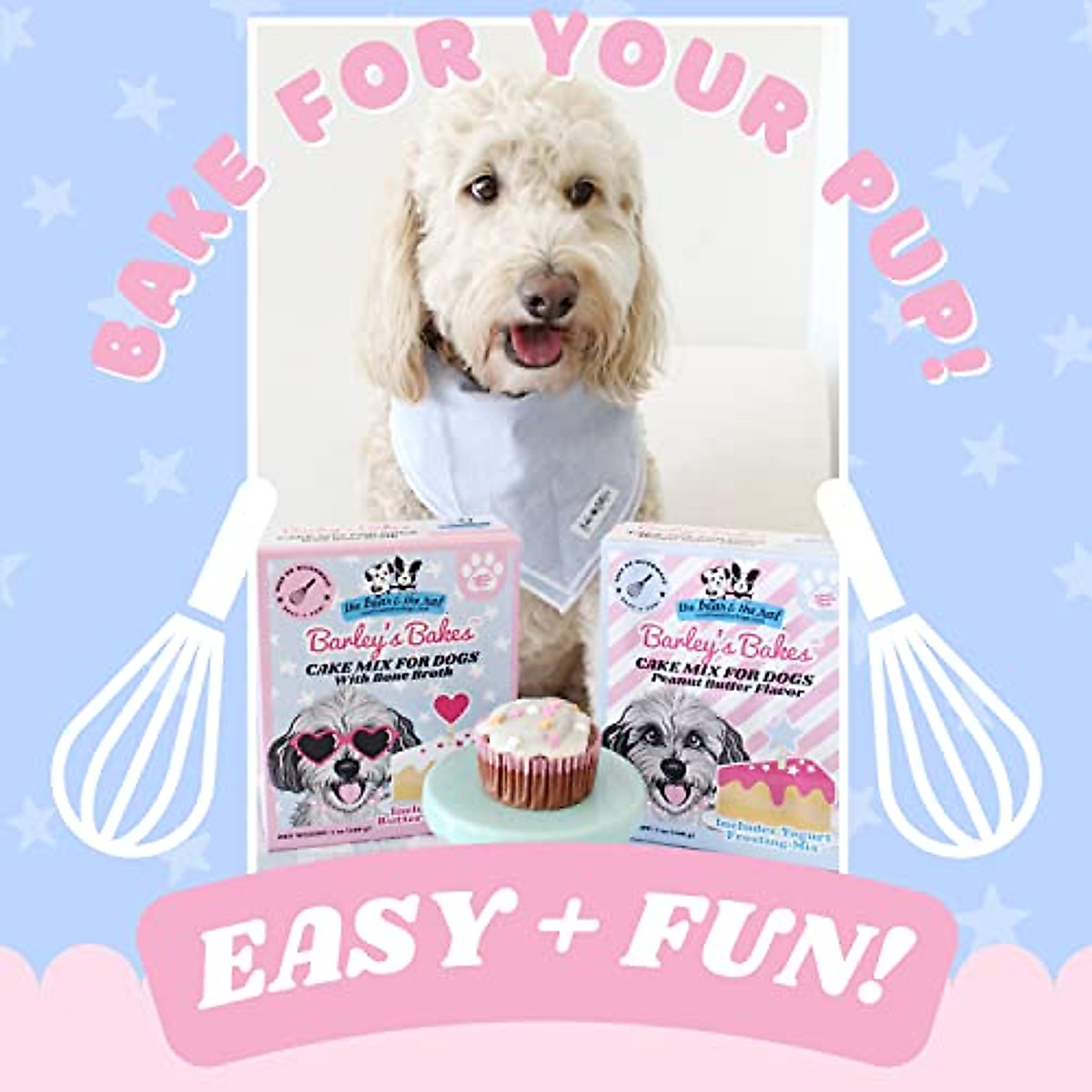 The Bear and The Rat Dog Cake | Cupcake Mix for Dogs, Bone Broth Flavor, 9 Ounce, Peanut Butter Frosting, Wheat Free, Gluten Free, Real Food Ingredients, Made in the USA, Birthday Dog