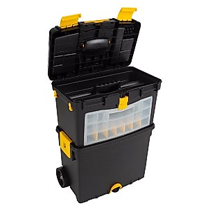 Portable Toolbox with Wheels - Stackable Tool Chest with Drawers - Mobile Utility Cart with Comfort Grip Handle and Tough Latches by Stalwart (Black)