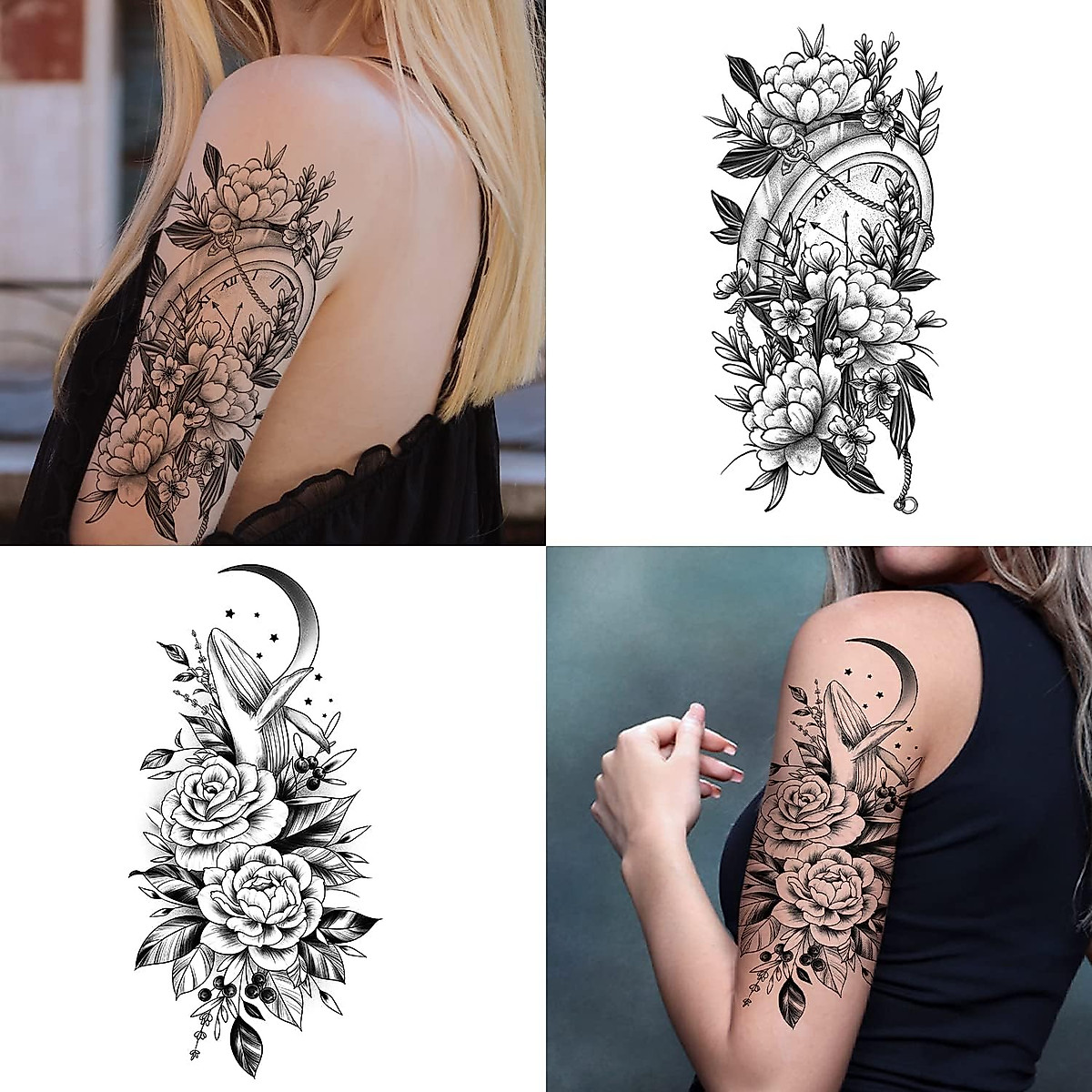 Cerlaza Large Temporary Tattoos for Women Girls, Flower Realistic Long Lasting Arm Half Sleeves Fake Tattoos for Adult, Tatuajes Temporales Women Waterproof Temporary Tattoos Stickers -10 Sheets