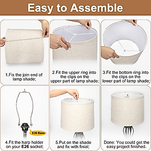 Lampshades Set of 2, Drum Lampshades 11.6" Top x 12.6" Bottom x 9.8" High, Seaside village Medium Lampshades (Spider Fitter), Beige Lampshades Natural Linen Hand Crafted, Easy Assembly Required