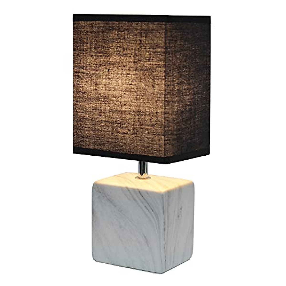 Simple Designs LT2071-WOB Mini Petite White Gray Marbled Ceramic Bedside Table Lamp with Black Shade