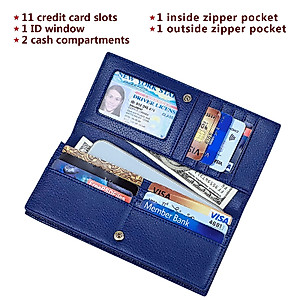 Seammer Ultra Slim Thin Real Leather Wallet for Women RFID Blocking Bifold Card Holder Clutch Wallets with Zipper Pocket