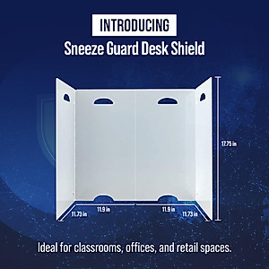 Sneeze Guard Desk Shield PPE - Plastic Divider Screen for Desk, Table or Countertop - Portable Protective Barrier Panel - Best Partition Protector for Classroom or Office