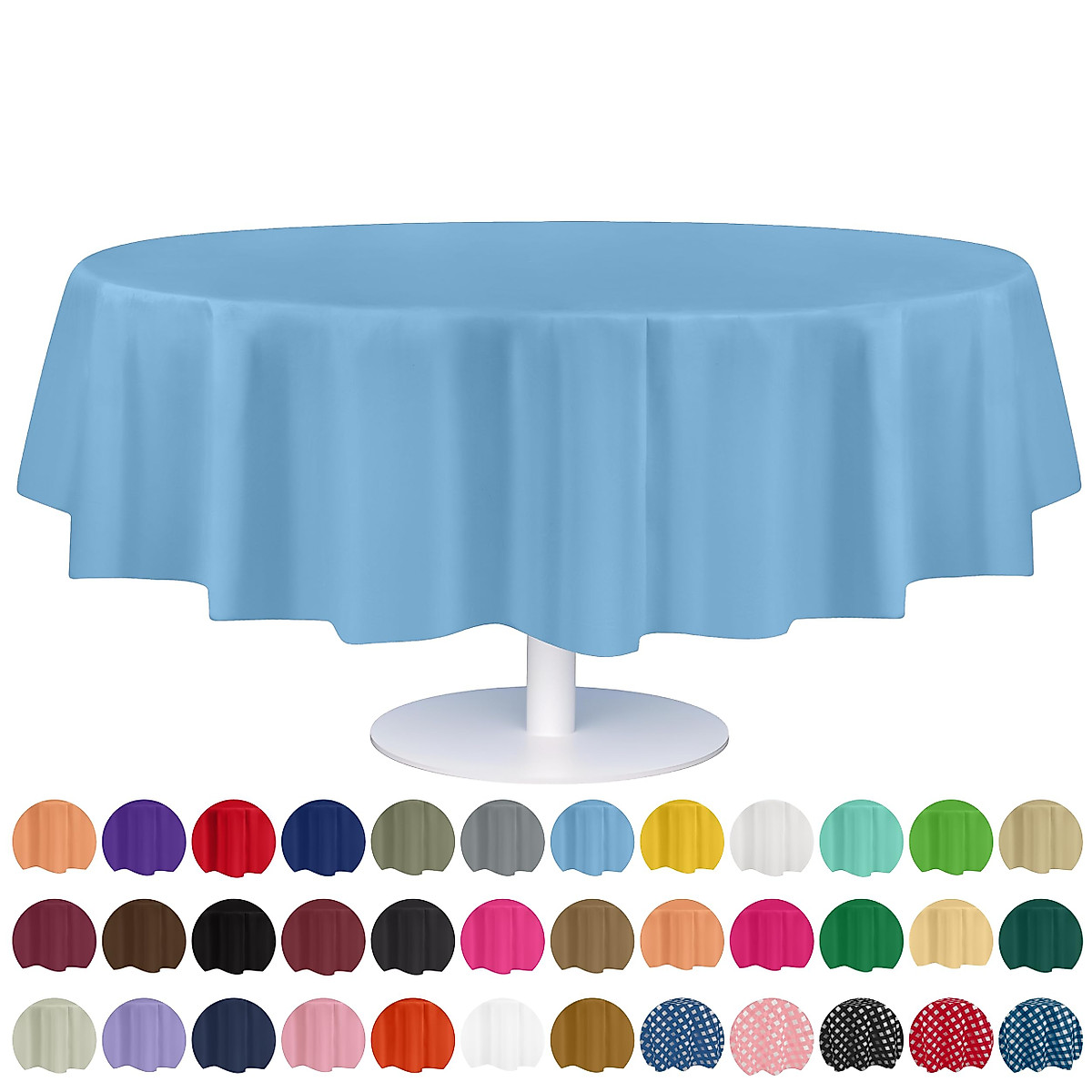 Grandipity 12 Pack Premium Disposable Plastic Tablecloth 84" Inch Decorative Round Table Cover - Sky Blue