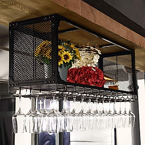 SENNIAN Wine Rack Wall-Mounted Inverted Wine Glass Rack Surrounding Edge Design Iron Hanging Ceiling Decoration Shelf Industrial Bottle Holder Wine Shelf for Bars, Kitchen & Dining Home De