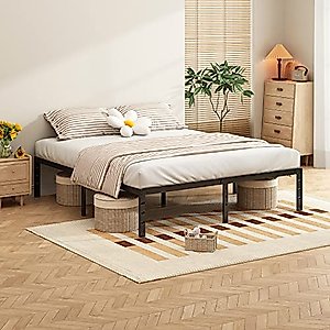 KUJIELAN Black Thickened and Reinforced Metal Bed Frame - Structurally Stable 14 Inch Steel Bar Supported Bed Frame,Easy to Assemble and Transport Bed Frame Under Bed Storage, Queen