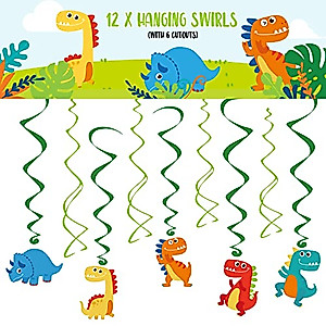 Dinosaur Birthday Party Supplies Serves 16 with Backdrop, Dinosaur Party Decorations for Boys, Complete Pack Include Hanging Swirls, Tablecloth, Plates and Napkins Set, Total 173pcs