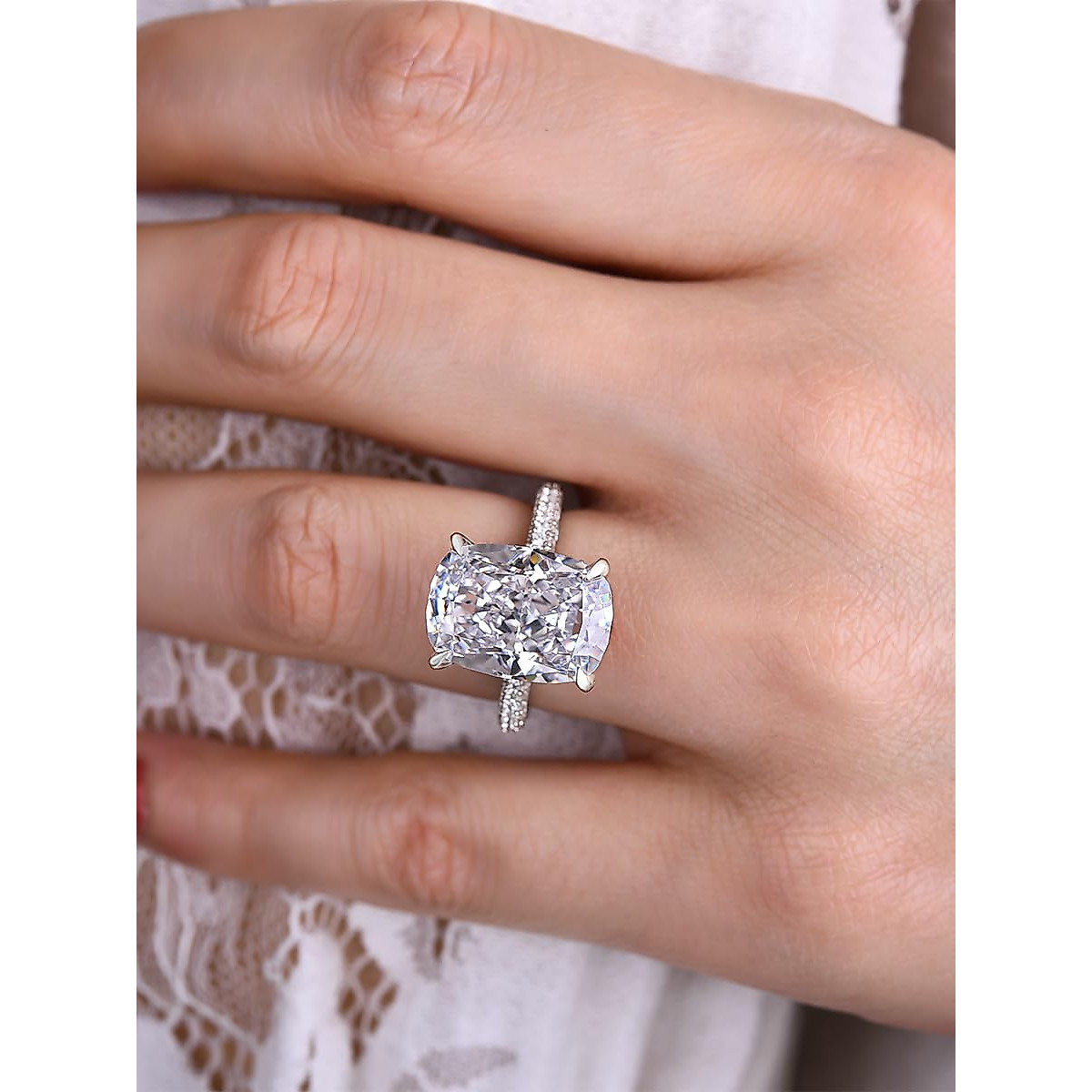 RODIFFY 7CT Elongated Cushion Cut Promise Ring,Simulated Diamond 925 Silver Engagement Ring(8)