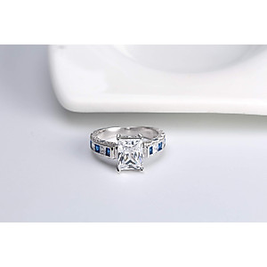 Ginger Lyne Collection Katharina Sterling Silver 2.5CT Emerald cut with Blue Accent CZ Engagement Wedding Bridal Ring Size 5
