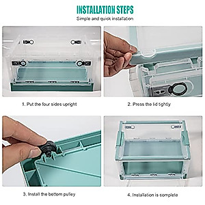CNCEST Clear Storage Container with Lid Large Capacity Storage Box Stackable Foldable Organizing Container with Secure Latching Buckles and Chassis Pulley 44L(Green)