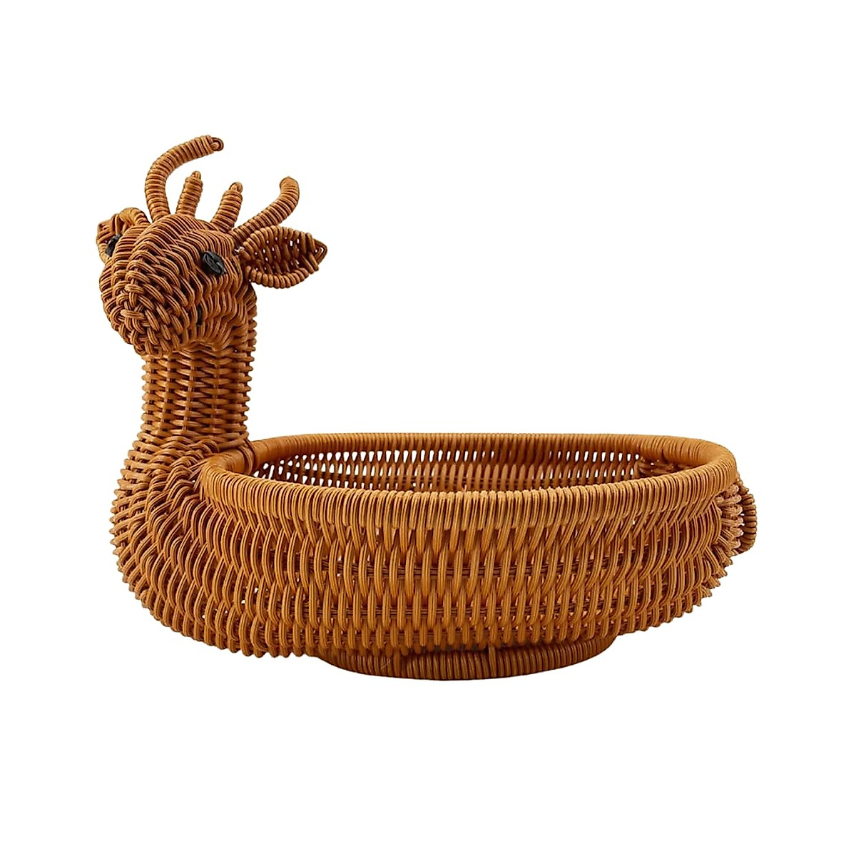 Songyang Handwoven Wicker Basket with Giraffe Head Handle,Storage basket， Tan