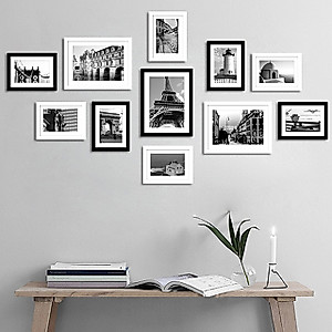 PEALSN 8x10 Picture Frame Set of 2, Made of High Definition Real Glass, Display 5x7 with Mat or 8x10 Without Mat, Photo Frames for Wall Mounting or Table Top Display, Black