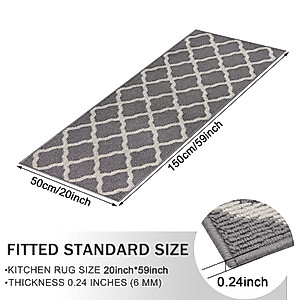 Ileading Kitchen Rugs Set 2 Pieces Machine Washable Laundry Room Rugs Farmhouse Non Slip Indoor Mats Absorbent Durable Carpet for Entryway Hallway Bathroom(20"x32"+20"x59", Grey)