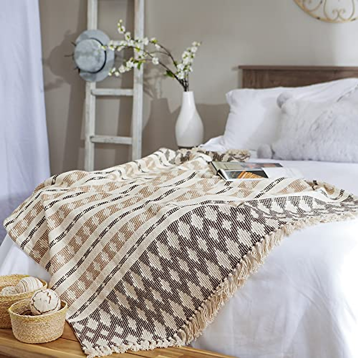 DII California Casual, Colby Southwest Woven Throw, Dark Brown & Stone, 50x60