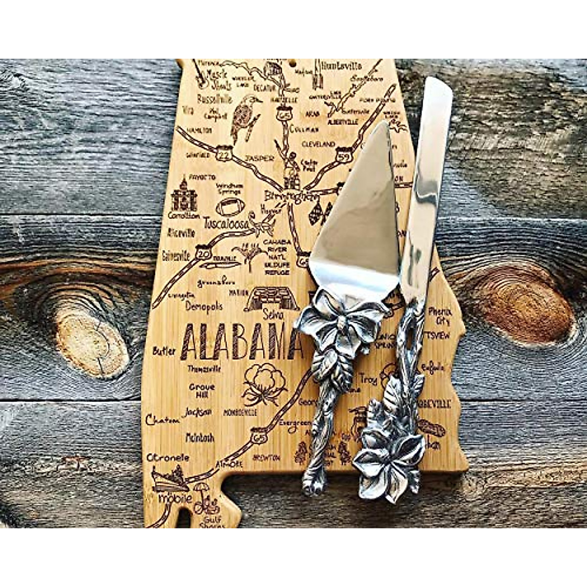 Arthur Court Designs Aluminum Magnolia Flower Cake Serving Knife and Pie Server Set Pair - Perfect for Spring Wedding Gift Knife 13 inch Server 11 inch Long