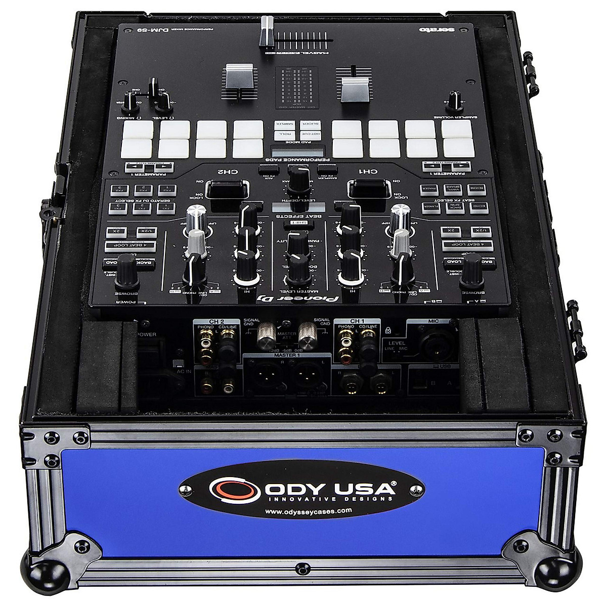 ODYSSEY FR10MIXBKBLUXD Universal 10" Format Extra Deep Black On Blue DJ Mixer Case