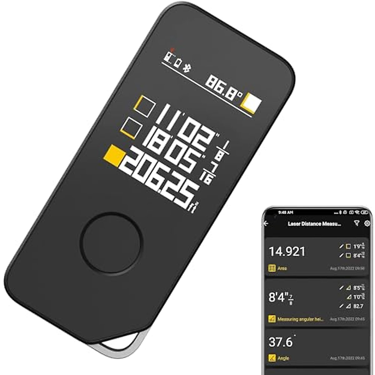 Laser Measure Pro with Bluetooth, 5 Modes, Virtual Ruler, Real-time Measuring, USB-C Rechargeable, Vibration Response, 850 mAh, LED Color Screen, Unlimited Storage, 164 ft, ±1/16" & 1/8"