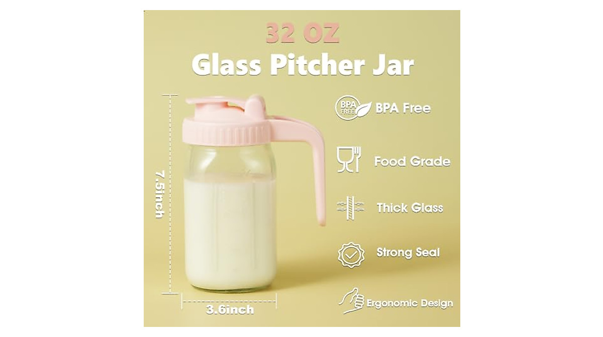 32oz Glass Pitcher with Lid & V-Shaped Pour Spout | Leak-Proof & Multi ...