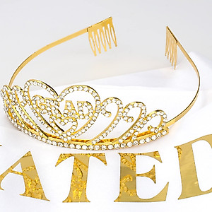 CAVETEE Gold Graduate Crown and Sash Congratulations Graduate 2024 Grad Party Decorations 2024 Graduate Crowns for Women Grad Tiara and I Graduated Sash for Women Grad Cap Decorations Grad Cap Topper
