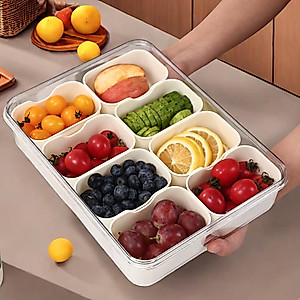 SNEKZ 𝟮 𝗣𝗮𝗰𝗸 Divided Serving Tray with Lid and Handle, 8 Compartments Portable Snackle Box Container for Fruit, Veggies,Clear Snack Containers for Kids and Adult, Perfect for Travel, Picnic