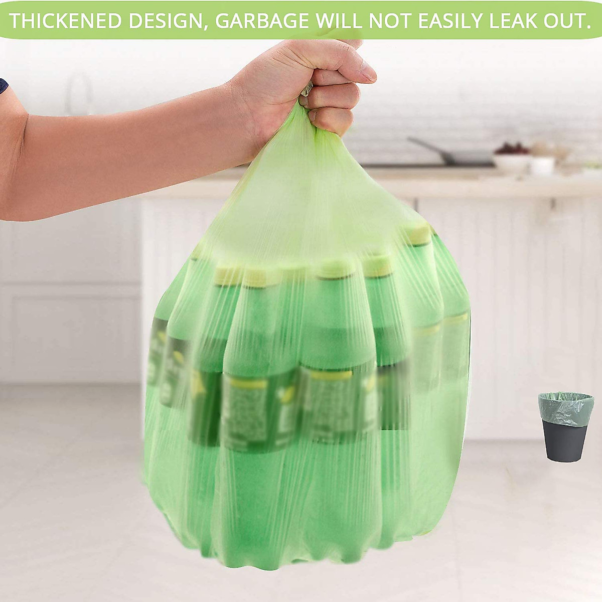 2 Gallon Compostable Trash Bags Small Biodegradable Garbage Bags 7.5 Liters Wastebasket Trash Liners for Bathroom Office Bedroom, Green 100 Counts