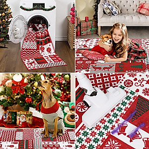 RUGSREAL Washable Christmas Area Rug Christmas Patchwork Area Rugs Carpet Holiday Decorative Carpet Rug Velvet Foldable Coffee Table Accent Rug Farmhouse Dining Table Rug Bedroom Decor, 4' x 6'