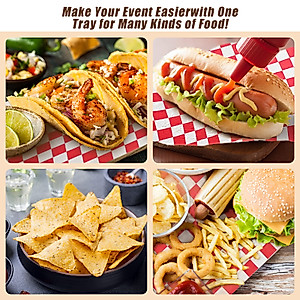 200 Pcs Kraft Paper Food Tray and Checkered Food Wrapping Paper Set 4 Corner Pop up Paperboard Food Box Disposable Foldable Cardboard Trays Brown Greaseproof Food Paper Box for Theater Stadium