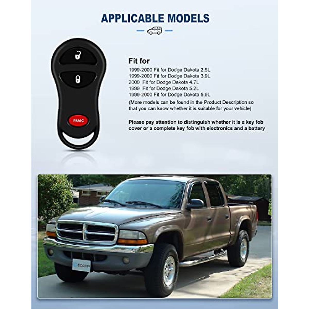 ECCPP 1X Keyless Entry Remote Key Fob Replacement for Jeep Cherokee Grand Cherokee for Dodge Dakota Durango Ram 1500/2500/3500 99-04 key fob FCC 04686366 05014736 GQ43VT9T (315MHz)