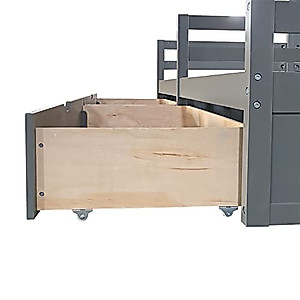 Twin House Beds for 2 Kids Wood Double Platform Bed Frame with Storage Drawers for Boys Girls Teens, Gray