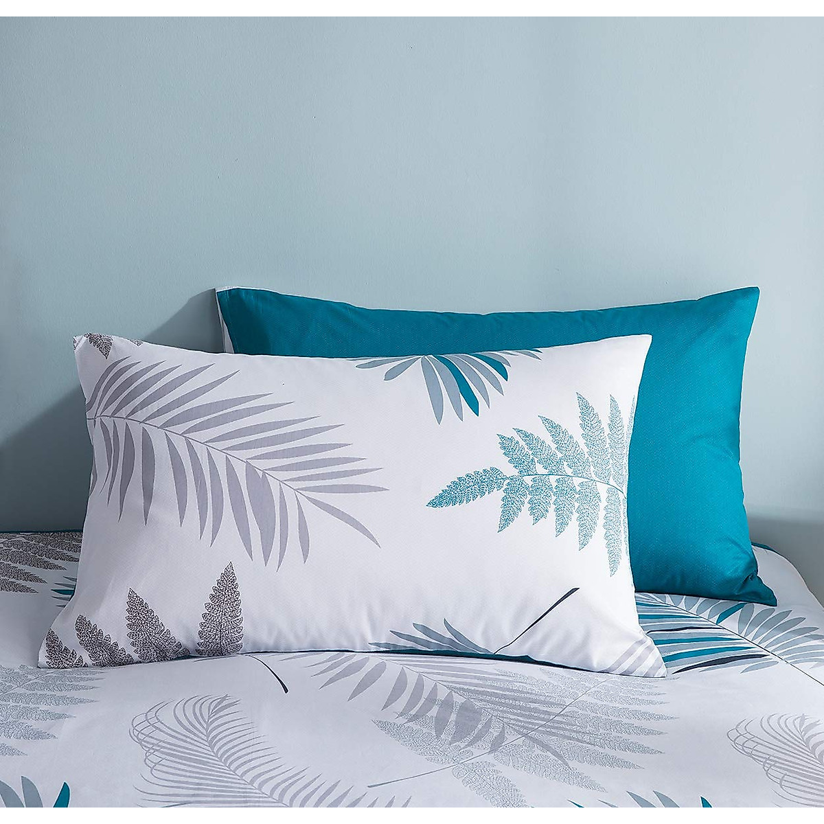 SLEEPBELLA Duvet Cover Full, 600 Thread Count Cotton Leaf Botanical Pattern Print Reversible Comforter Cover Set (Full, Teal Blue-Leaf)