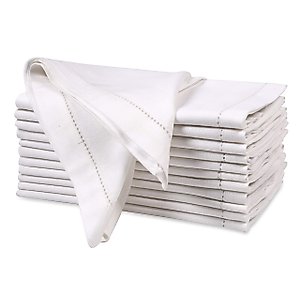 Decorative Cloth dinner Napkins With Hemstitched-Flax Cotton -White color,20x20,Wedding / Cocktails Napkins, Mitered Corners,Machine Washable, Set of12