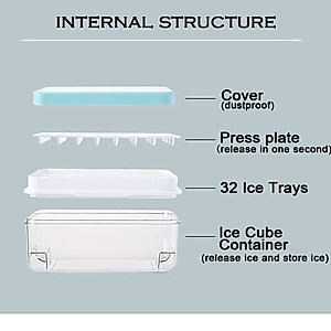 Silicone Ice Cube Tray with Lid and Bin for Freezer, Easy Release & Stackable, BPA Free, Small Ice Cube Tray Mold Making 64 Pieces for Cocktails, Whiskey, Chocolate Tea Coffee