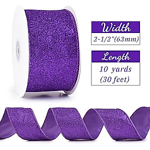 MAYREEL 2.5 Inch Purple Ribbon Wired Glitter for Halloween Christmas Decorations Gift Wrapping Wreath Supplies Tree Toppers Garland Crafts 10 Yards