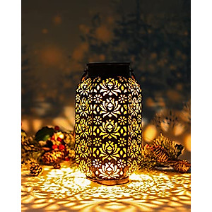 Solar Lanterns Outdoor Garden Decor - 2 Pack LED Garden Lantern Hanging Solar Powered with Handle Waterproof Decorative Retro Metal Solar Lights for Table Patio Yard Pathway Walkway Christmas - Large