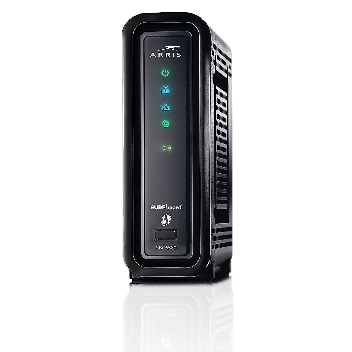 ARRIS SURFboard SBG6580 DOCSIS 3.0 Cable Modem/ Wi-Fi N300 2.4Ghz + N300 5GHz Dual Band Router - Retail Packaging Black (570763-006-00) (Renewed)
