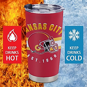 Custom Kansas City Tumbler 20oz Stainless Steel with Lid & Straw Personalized Football Fans Gifts for Women Men Coffee Travel Mug Cup Add Name Number