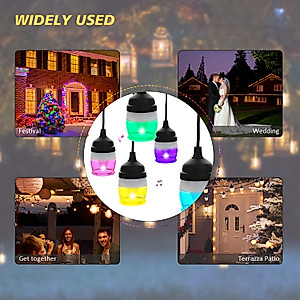 LED Outdoor String Lights, 43FT Patio Lights with 14 RGB Dimmable Bulbs, 16 Light Colors And 12 Modes, IPX65 Waterproof Café LED String Light with 2 Remote Controls, for Home Party, Patio Garden