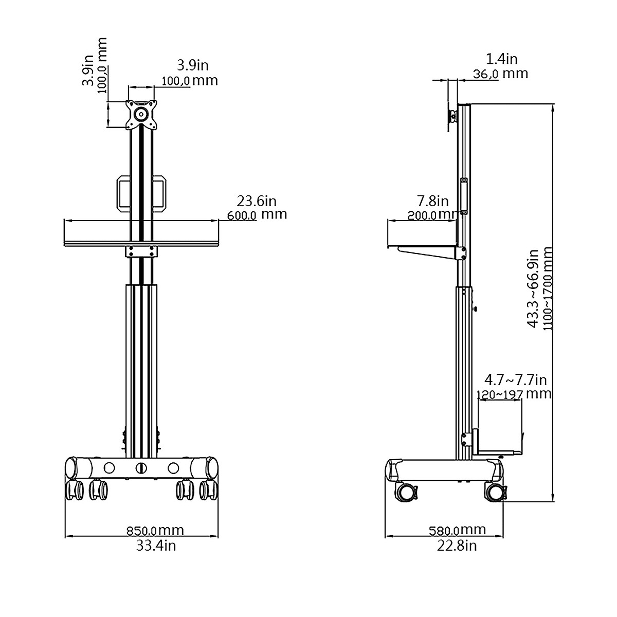 XIANGGUI 1983 Monitor Arms Single Monitor Mobile Cart 17"-32" Floor-Standing Monitor Stand LCD TV Stand Height-Adjustable Monitor Mount Stand with Keyboard and Host Bracket with Swivel, Tilt