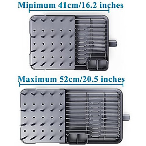 Dish Drying Rack - Expandable Dish Racks - Large Stainless Steel Dish Drainer for Kitchen Counter with Utensil Holder and Cup Holder, Grey