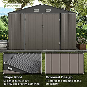 Patiowell 10 x 10 FT Outdoor Storage Shed,Metal Yard Shed with Design of Lockable Doors, Utility and Tool Storage for Garden, Patio, Backyard, Outside use,Brown