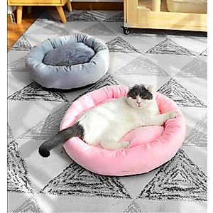 Bed Cat Bed Round Winter Warm Dog Cat Bed Plus Velvet Sleeping Pad Cat Supplies Kennel Removable Mat 1Pcs M