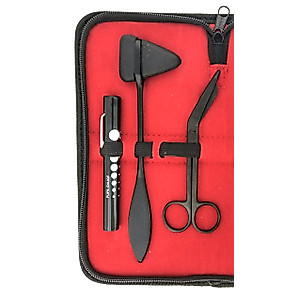 SURGICAL ONLINE Ultimate Medical Student Diagnostic Set - Premium Stethoscope & Tactical Black Set of 5 pcs Reflex Percussion Taylor Hammer + Penlight + Tuning Fork C 128 C 512 + Bandage Scissors 5.5