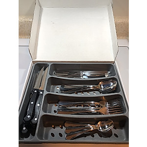 30 Piece Flatware Set for 6, Large Fork, Large Spoon, Small Spoon, Table Knife, Steak Knife