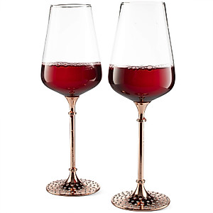 The Wine Savant Rose Gold Diamond Studded Wine Glasses - Set of 2-15 Ounce, Premium Designed Wine Glasses for Spirits and Wine, Gift Boxed