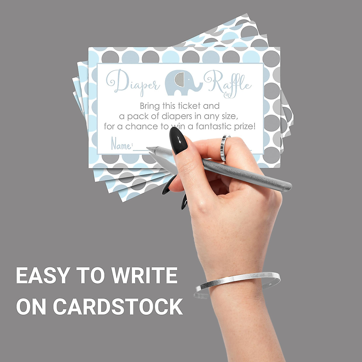 Blue Elephant Diaper Raffle Tickets, Boys Baby Shower Games for Prizes, Baby Shower Diaper Raffle Invitation Insert Cards, 25 Pack