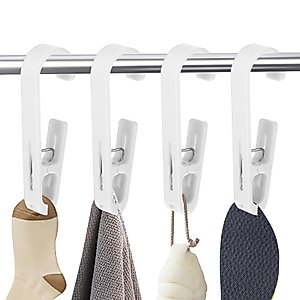 GEEHUA Laundry Hooks with Clips, Portable Towel Hanging Clip Clothes Pins Bra Clips Closet Orangizing Clips Hat Clip Durable Curtain Boot Hangers Clip for Travel Pants Socks Handbags(White)